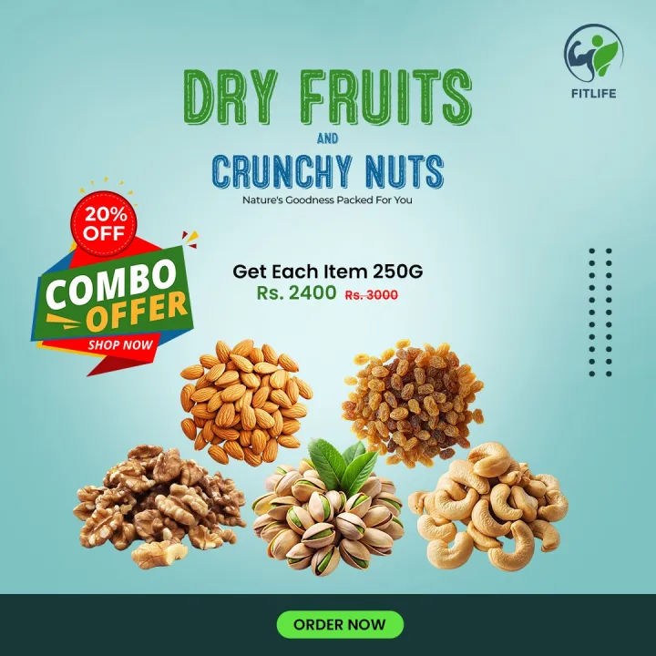 Combo Offer Cashew, Almond, Raisin, Broken Walnuts, Pista 250g Each 1. ...