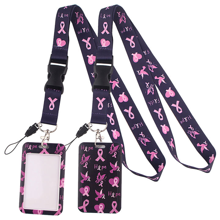 LT102 Pink Ribbon Breast Cancer Keychain Ribbon Lanyards for Keys ID ...