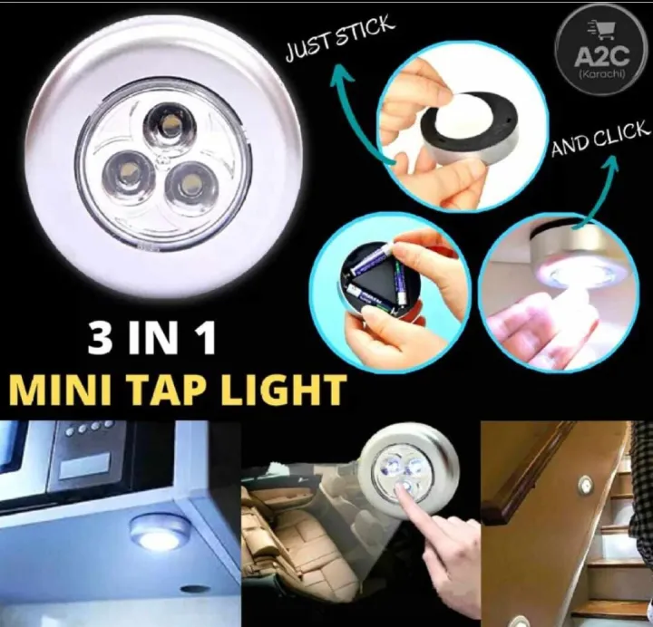 "Battery-Powered Wireless Night Light Stick Tap Touch Lamp Stick-on ...