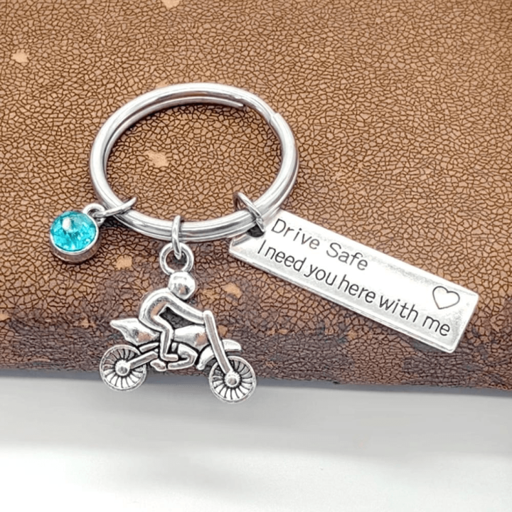 1Pc Motorcycle Birthstone Keychains,Drive Safe Keyring,Biker Gifts For ...