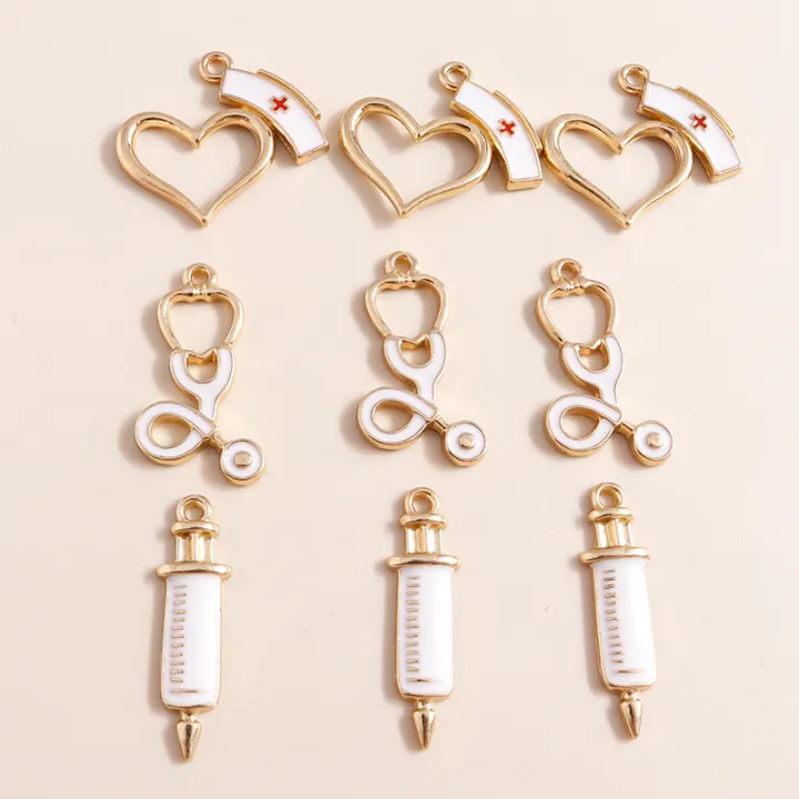 10pcs Enamel Doctors Charms Medical Stethoscope Syringe Nurse Hat ...