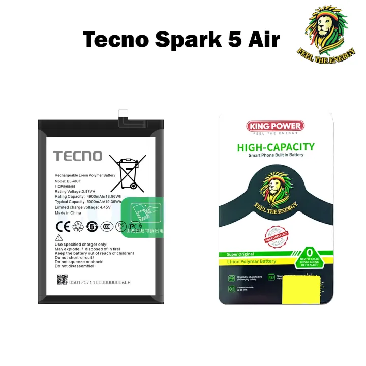 Safe Reliable Battery for Tecno Spark 5 Air BL-49JT 5000mAh King Power ...