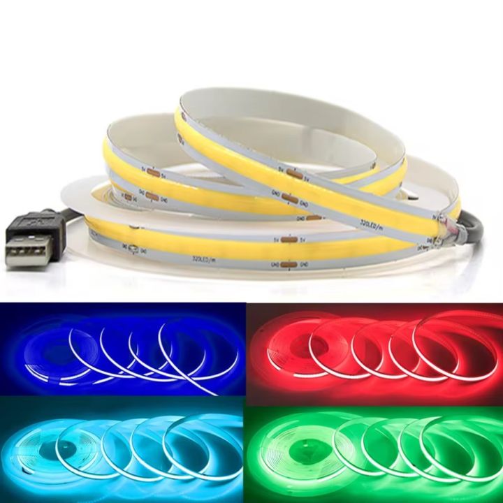 USB COB Lamp Strip DC5V 320LEDs/M White/Red/Pink/Ice Blue/Yellow Cabinet Light Lamp TV Backlight ...