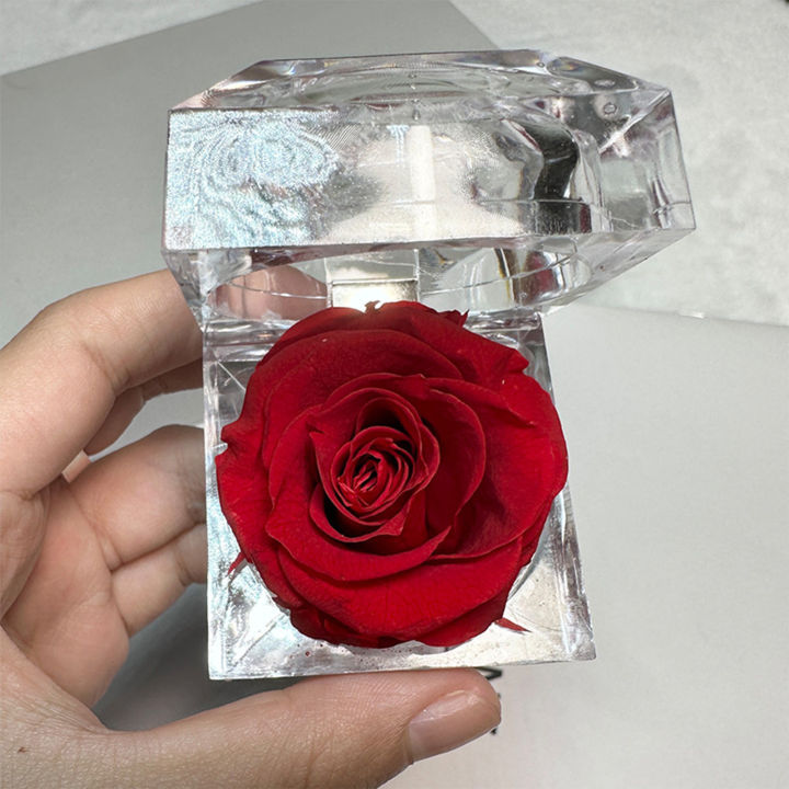 Chic Ring Holder Gift Box Never Withered Rose Acrylic Transparent ...