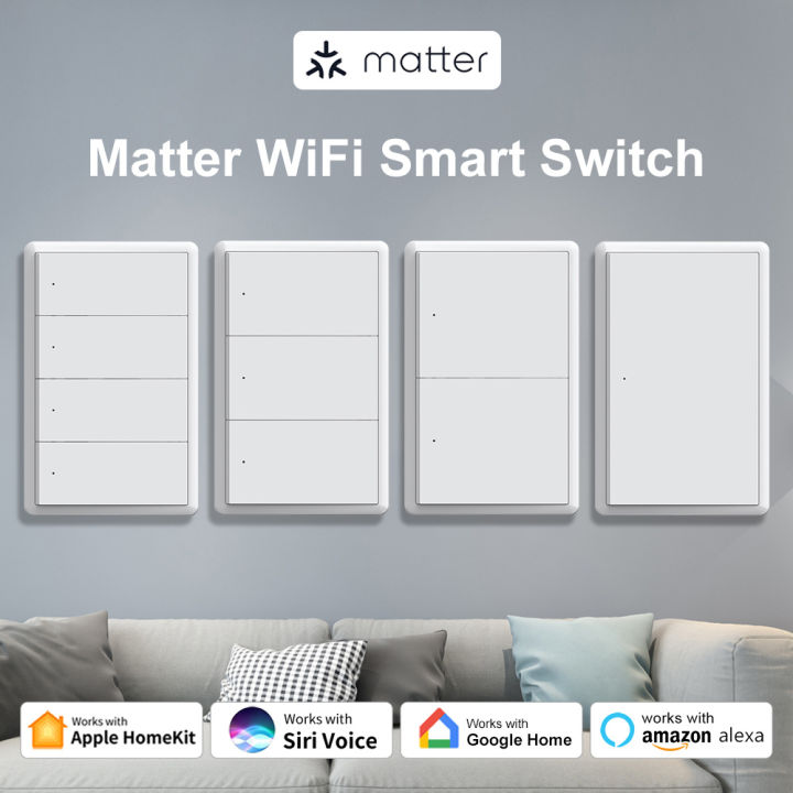 Manhot Matter WiFi Smart Wall Light Switch 1 2 3 4 Gangs with Neutral ...