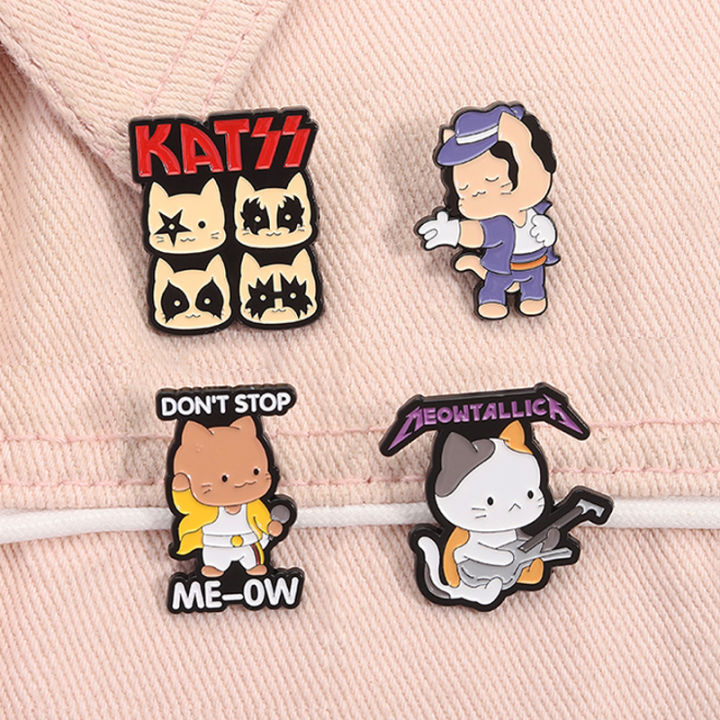 Don´t Stop Meow Enamel Pin KATSS Rock Band Cats Music Lovers Brooches Lapel Badge Funny Animal ...