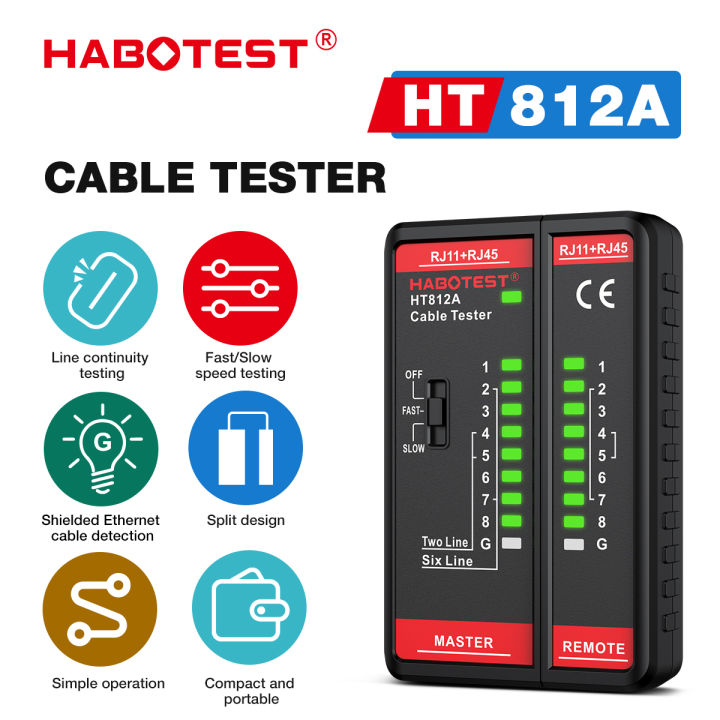 Habotest Ht812a Cable Tester Network Cable Tester Rj11 Rj45 Dual Use Tester Led Status Display