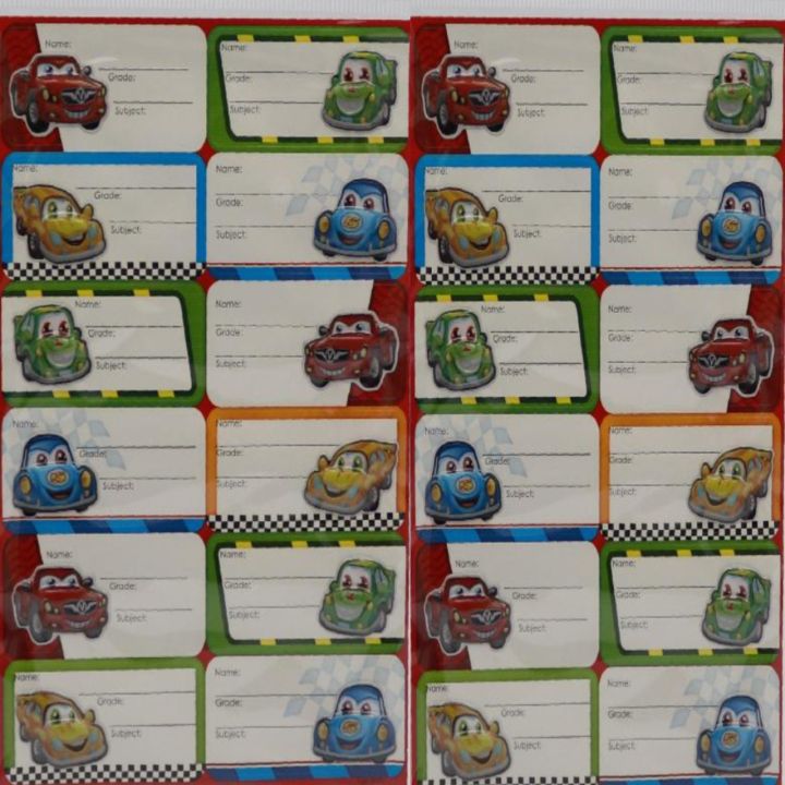 Car cartoon name slip tag sticker for naming copies, books, bag ...