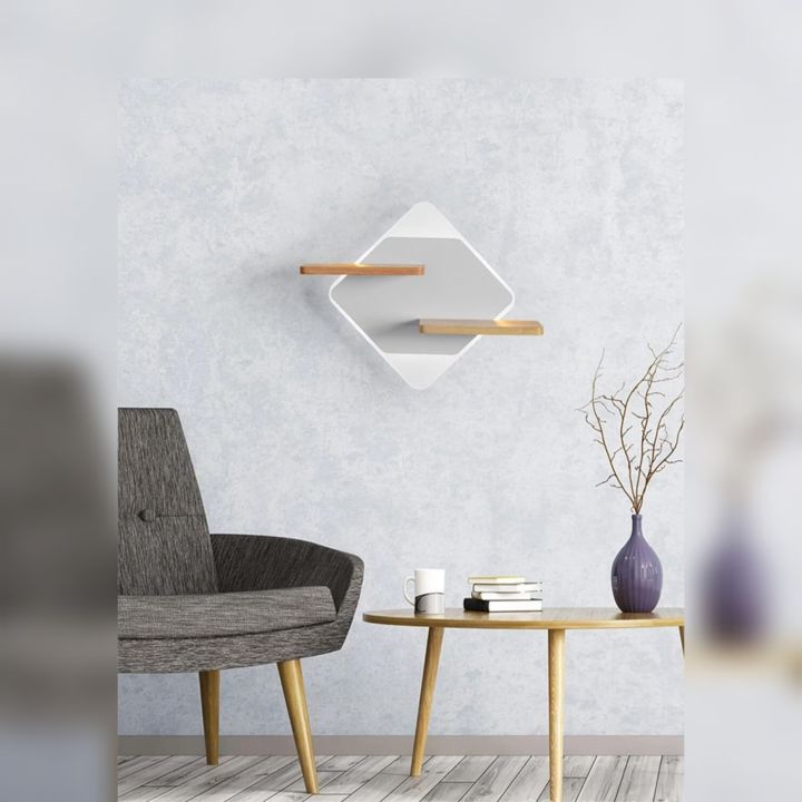 Modern Square Base Shelves plus wall lamp USB Wall Shelf Lamp, Wall ...