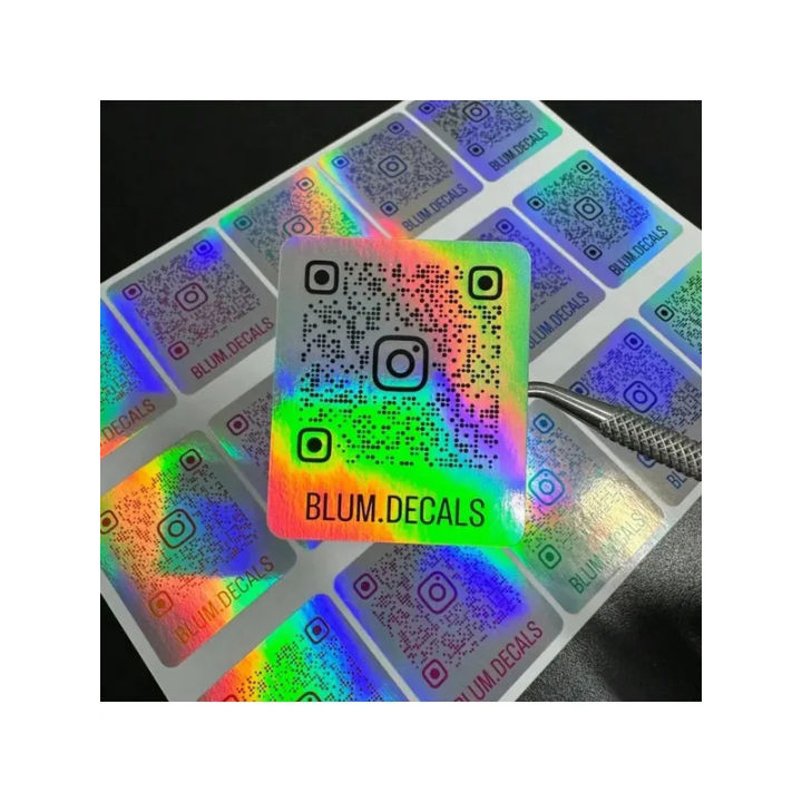 4/5/6cm Holographic Laser Vinyl QR Code Stickers, Metallic Texture ...