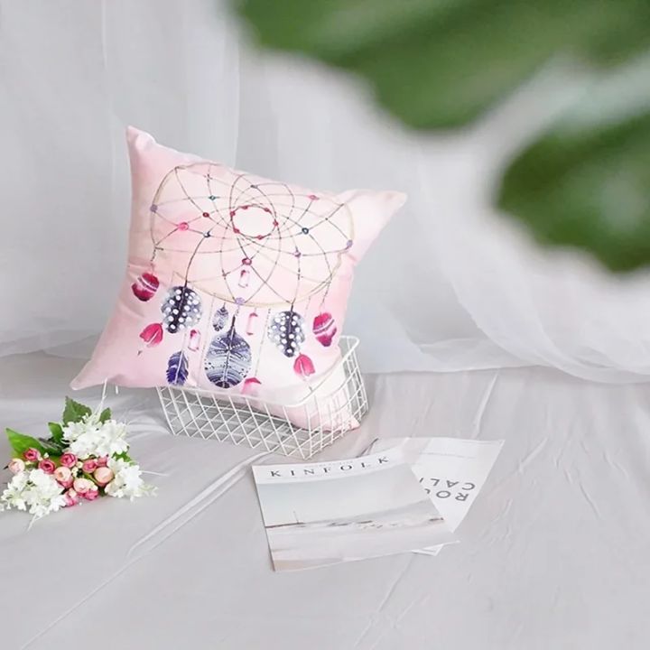 Nordic Pink Girls Geometry Polyester Plush Pillowcase Letters Pink ...
