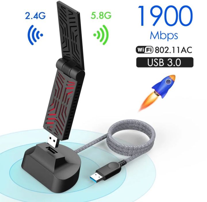 Wavlink AC1900 5.8G Dual Band USB 3.0 Wifi Adapter 1900Mbps Wireless Wifi Receiver 2.4GHz WLAN ...