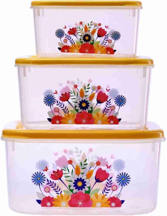 Akij Plastic High Quality Food Storage Box Container With Lid-3 Pcs Set ...