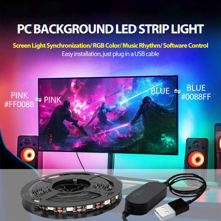 Smart RGBIC LED Strip USB Computer Screen Color Sync Back Light Strip ...