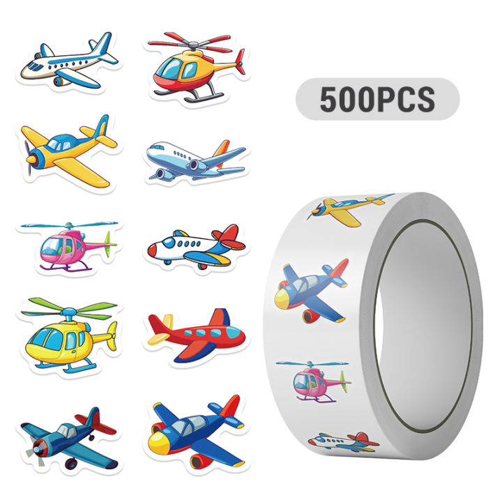 500PCS Cartoon Airplane Stickers Roll Cute Aircraft Roll Sticker Label ...