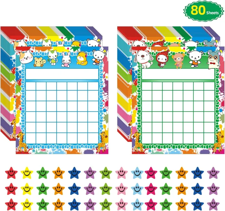 80 Pack Classroom Incentive Reward Chart for 2 Designs with 2400 Pieces ...