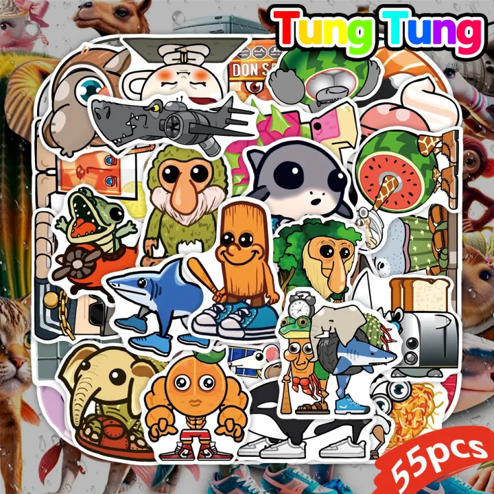 55Pcs Cute Cartoon Tung Tung Tung Sahur Stickers Italian Brainrot DIY ...