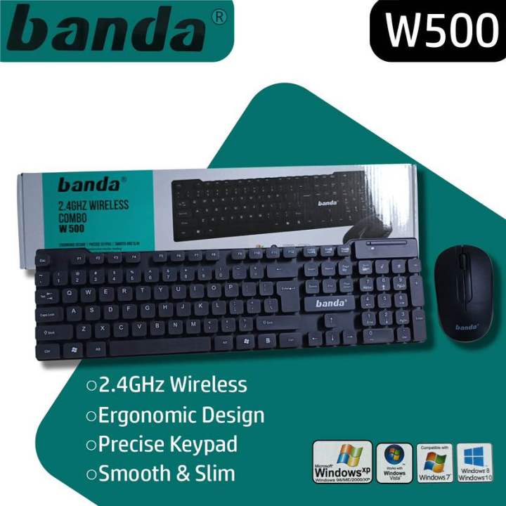 Banda W500 2.4GHz Wireless Combo Keyboard and Mouse (Water proof and ...
