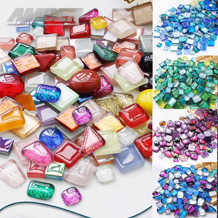 100g Diy Mix Color Glitter Glass Mosaic Stones Mosaic Tiles Glass Pebbles Crafts Material Puzzle ...