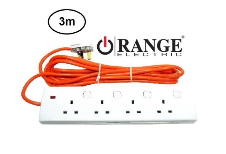 ORANGE - Extension Wire Cord 3 Meters 4Way - 13A Trailer Multi Socket ...