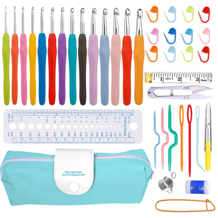 IMZAY Colorful Rubber Handle Knitting Needles Kit With Sewing Clips ...