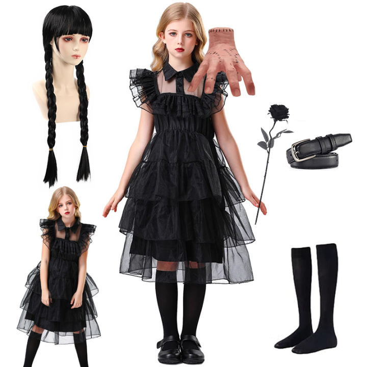 Girls Princess Adams Costume Party Fancy Black Gothic Style Flower Cake ...
