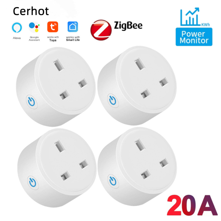 Cerhot Tuya ZigBee Plug Smart Socket 20A Power Monitor Smart Plug UK Socket 3pin Outlet Adapter ...