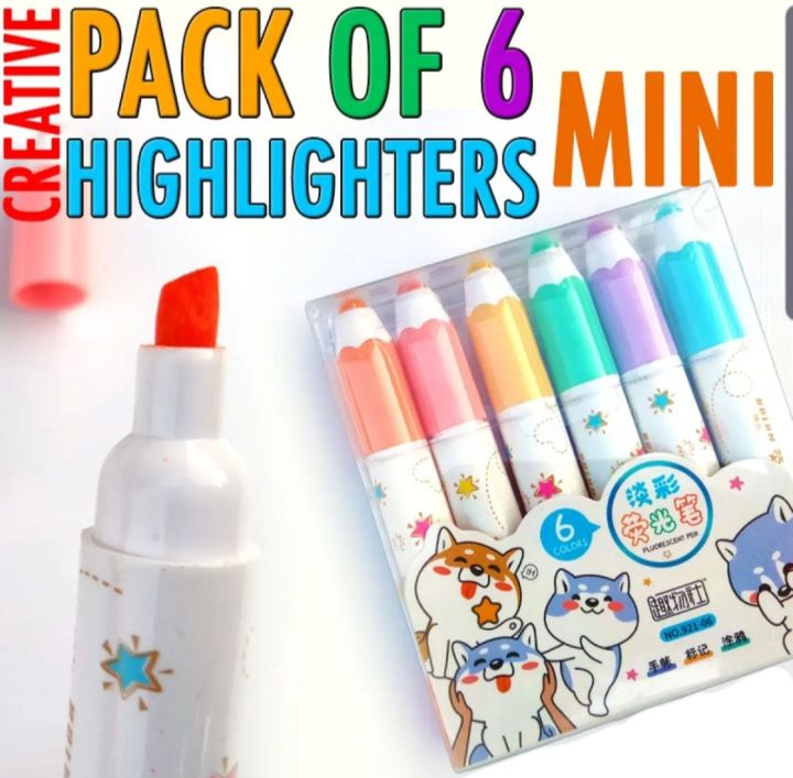 Pack Of 6 Pencil Shape Highlighters Children Stationary Set | Daraz.pk