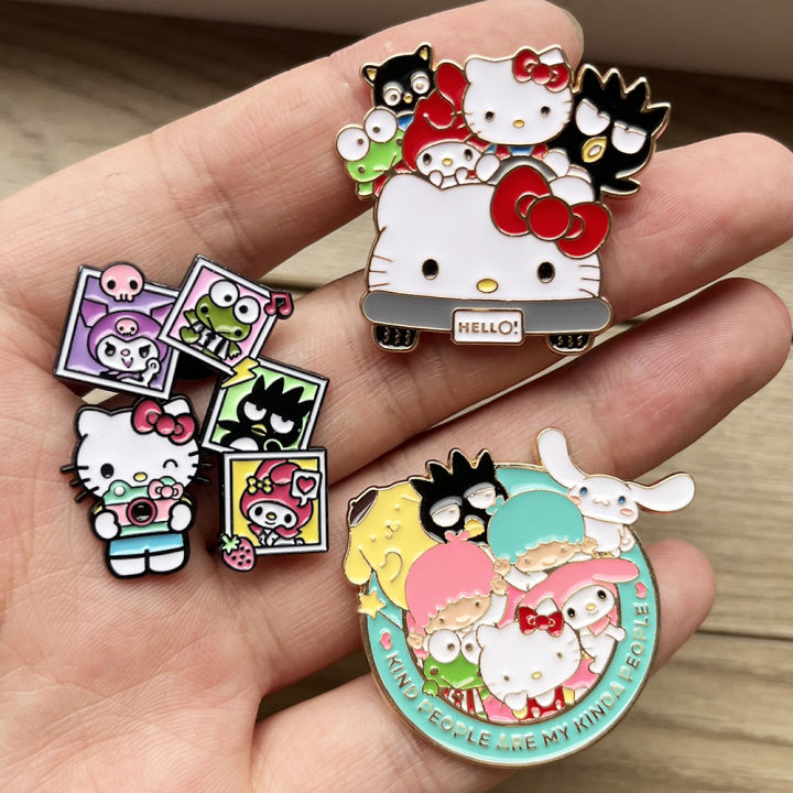3Pcs Cartoon Character Brooch Set Cute Hello Kitty Kuromi Enamel Pins ...