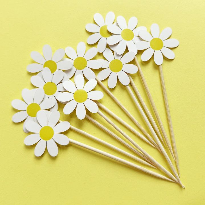 4/10/20pcs Daisy Cake Topper White Daisy Flower Cupcake Toppers Cake ...