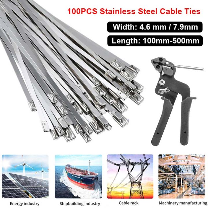 100 Pcs Stainless Steel Cable Ties Reusable Self-sealing Fastening Ring ...