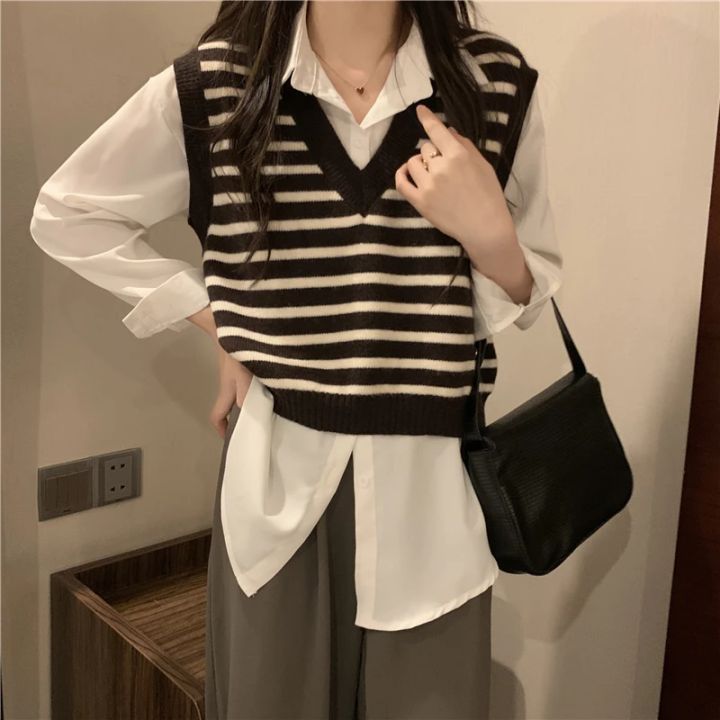 Y2K Preppy Style Simple Women Sweater Vest Winter Fashion Pullover ...