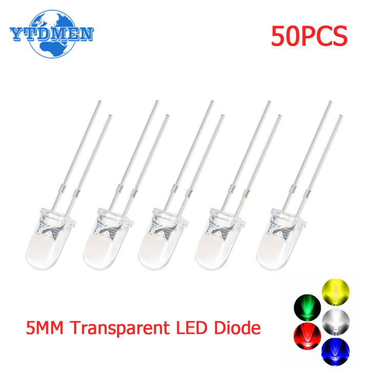 50pcs 100pcs Transparent LED Diode 5MM Super Bright White Orange Red ...