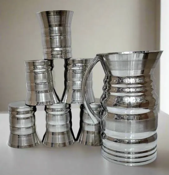 ‎steel jug with 6 glass ‎glass jug size are mantion in images ‎ | Daraz.pk