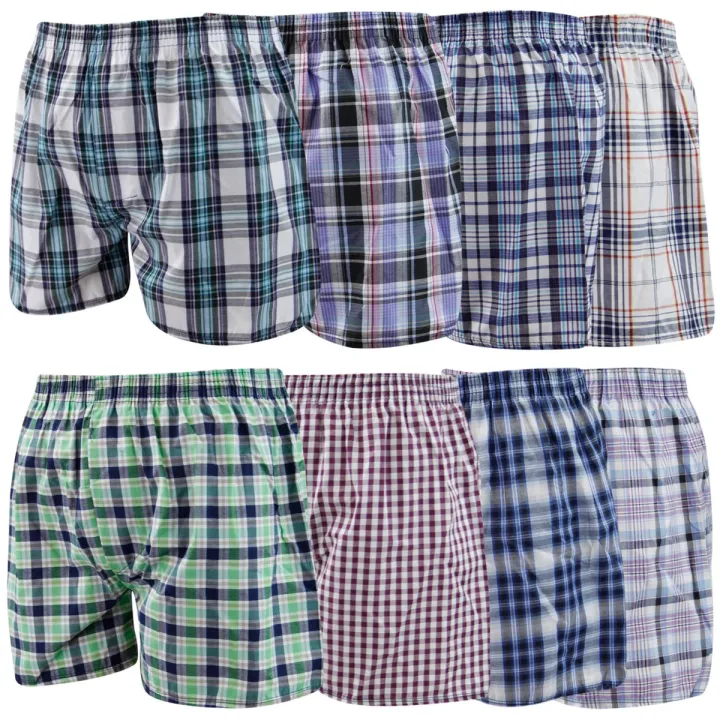 Mens Cotton Checkered Boxers Shorts Woven 3 Pack Soft Breathable ...