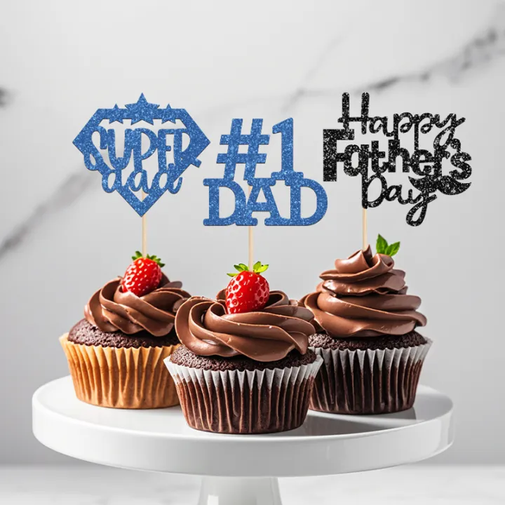 YOMDID 24Pcs Glitter Father's Day Cake Toppers Happy Father's Day ...