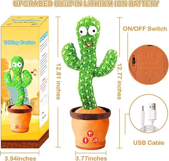 Toys Talking Cactus Baby Toys for Kids with USB Cable Rechargeable ...