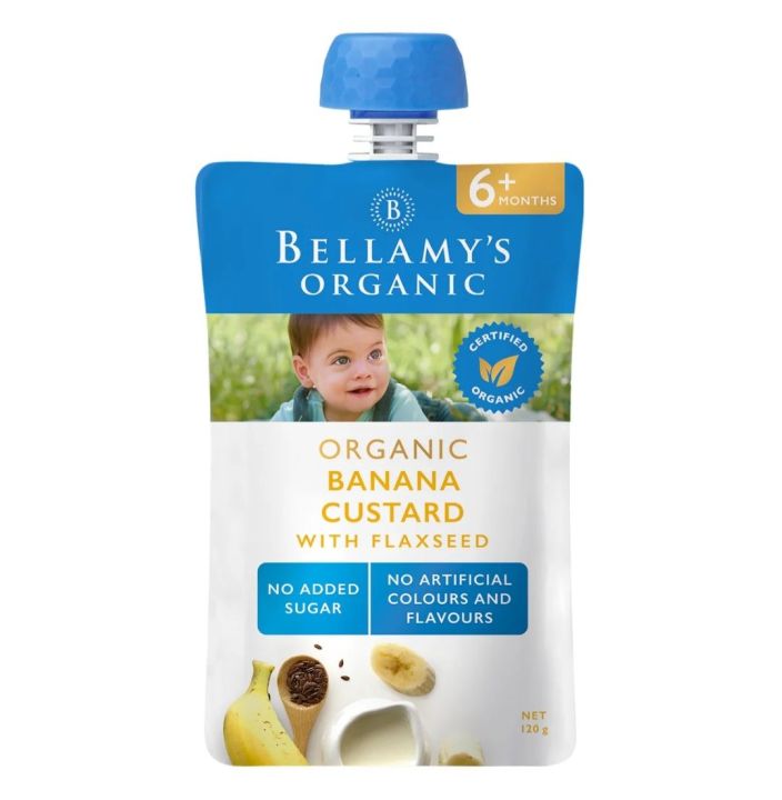 Bellamy's Organic Banana Custard With Flaxseed Puree Food For 6month ...