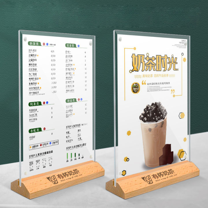 A4 acrylic standing board L-shaped wooden table card holder advertising ...