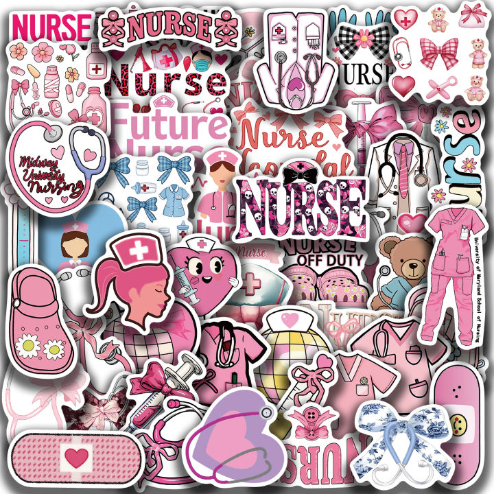 50pcs Pink Bow Nurse Stickers Stethoscope Needle Items Book Envelope ...