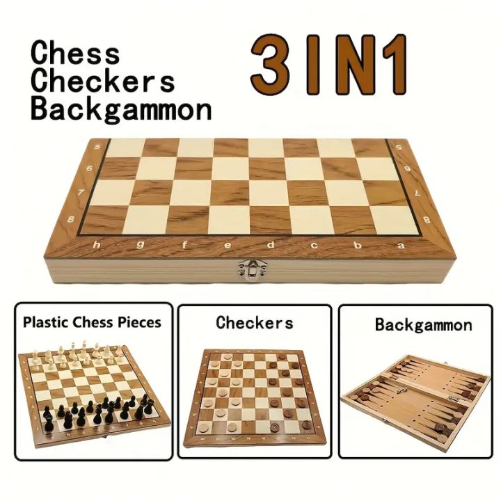 "3 in 1 Wooden Chess Board with Backgammon & Checkers | Premium ...