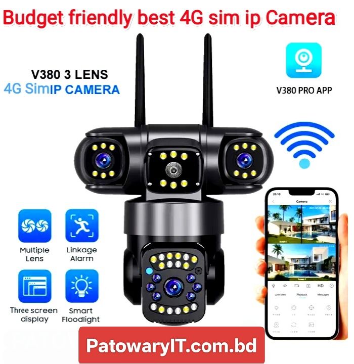 V380 pro Three 3 Lens 4G Sim IP Camera HD 6MP Outdoor Waterproof Full ...