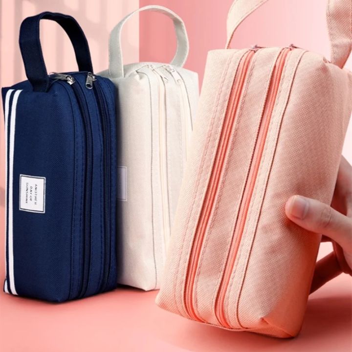 Simple Pencil Cases Bag Canvas Pen Box Pouch Double Layer Large ...