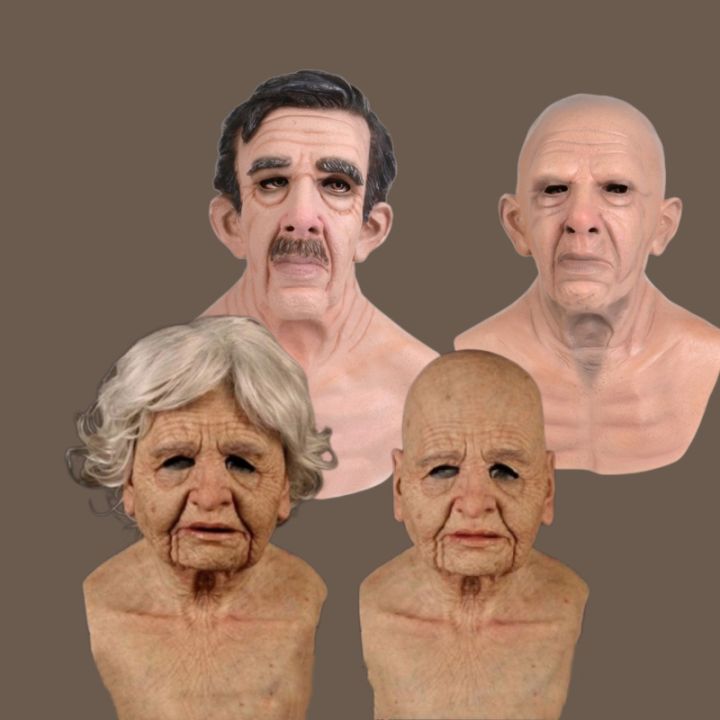 Woman Man Mask full Head Face Realistic Silicone Grandpa Grandma Mask ...