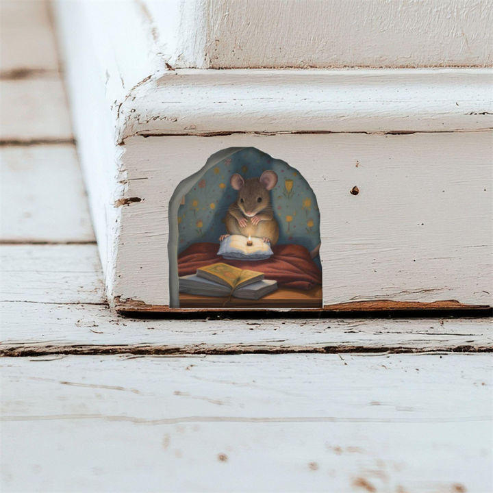 Mouse Hole Wall Sticker, Mouse Book Lover's Vinyl Decal, Mouse Reading ...