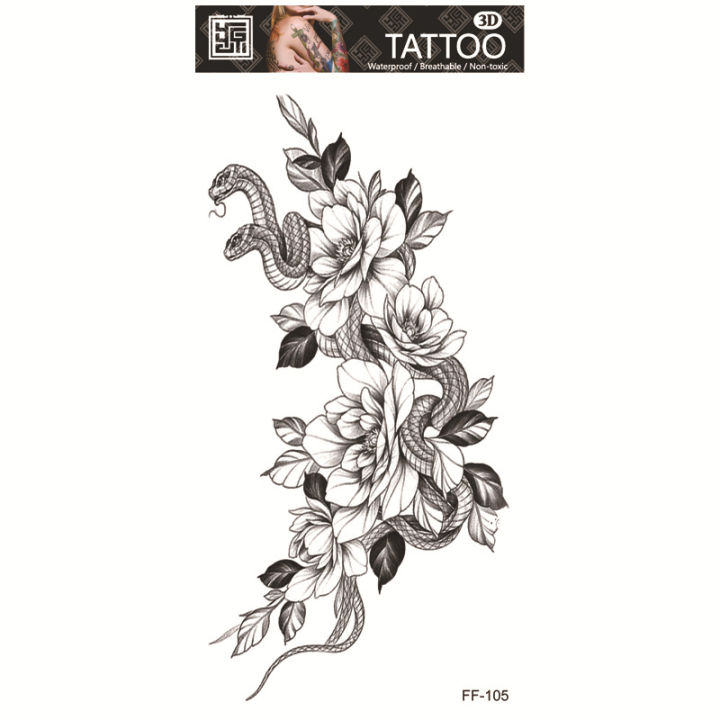Color Flower Tattoo Sticker for Hand Body Waterproof Snake Flower ...