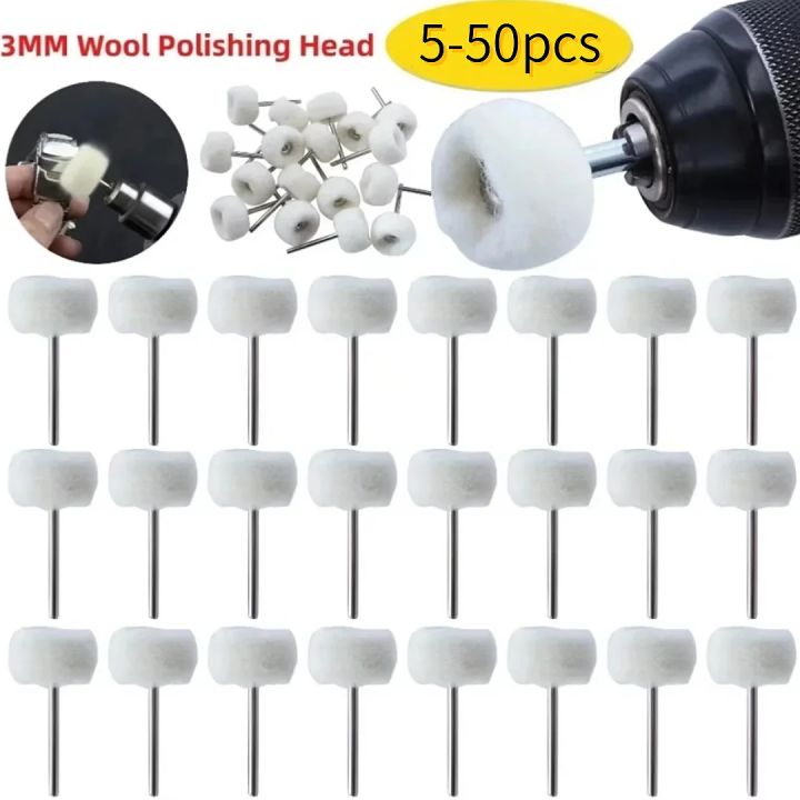 5-50Pcs Mini Wool Polishing Head 3mm Shank Buffing Wheel Drill Rotary ...