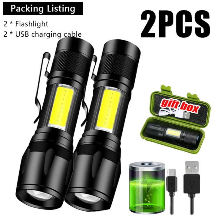 Mini LED Flashlight COB+XPE Portable Torch USB Charging Camping Lantern ...
