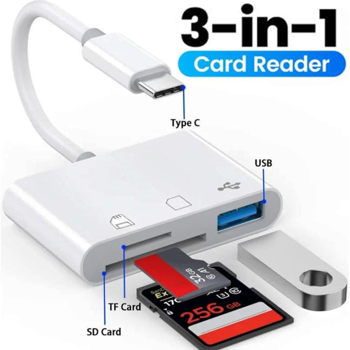 3-in-1 Type C Card Reader Micro SD TF Memory Card Reader External U ...