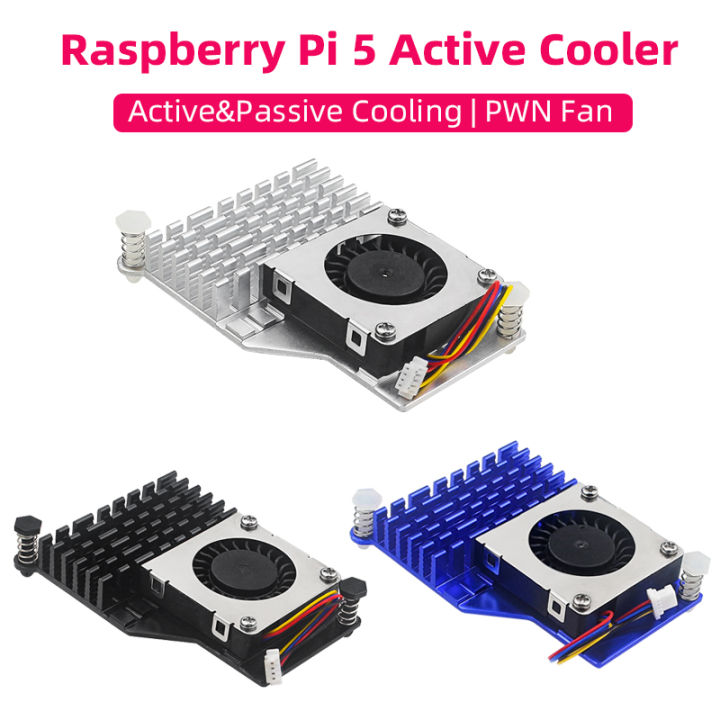 Raspberry Pi 5 Active Cooler Aluminum Heatsink PWM Speed Adjustable Fan Black Silver Blue ...
